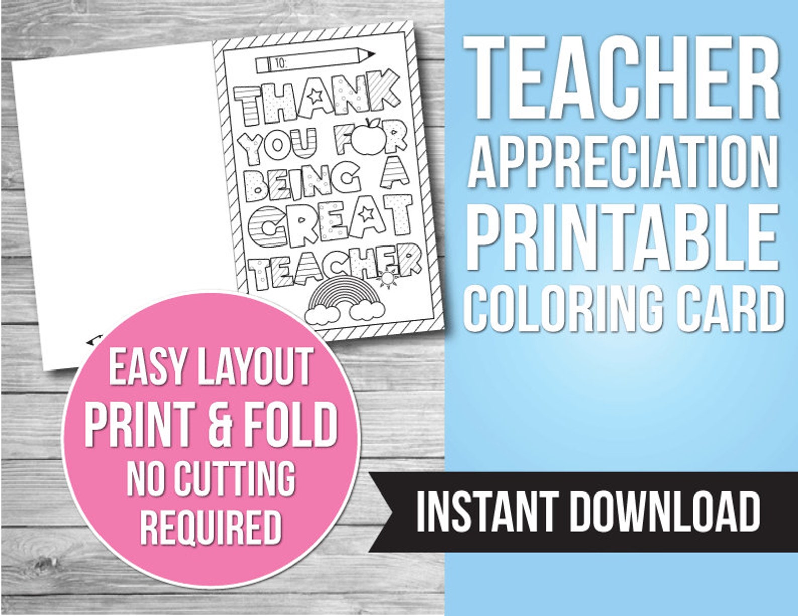 Teacher Appreciation Week Printable Coloring Card Teacher | Etsy