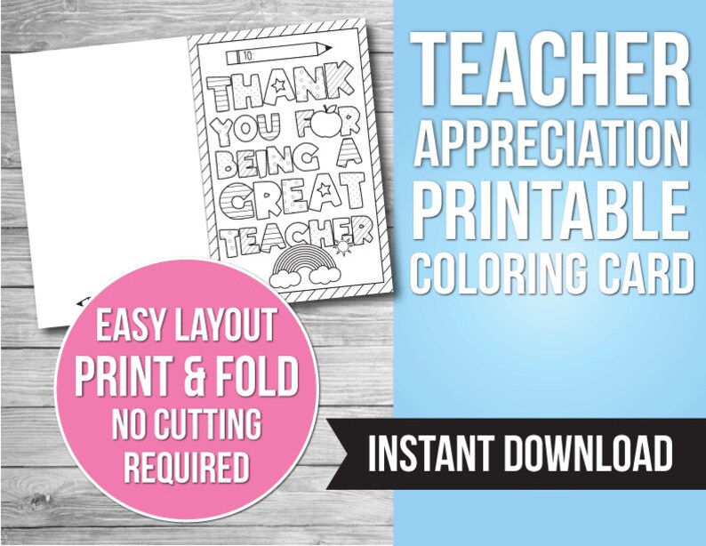 Teacher Appreciation Week Printable Coloring Card Teacher - Etsy