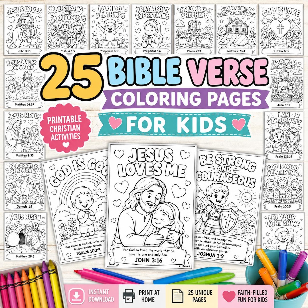 Bible Coloring Pages, 25 Bible Verse Coloring Pages for Kids, VBS ...