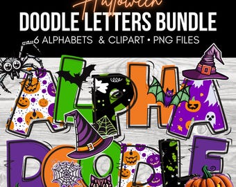 Halloween Alphabet PNG Letters, Clip Art PNG Files, Halloween Doodle ...