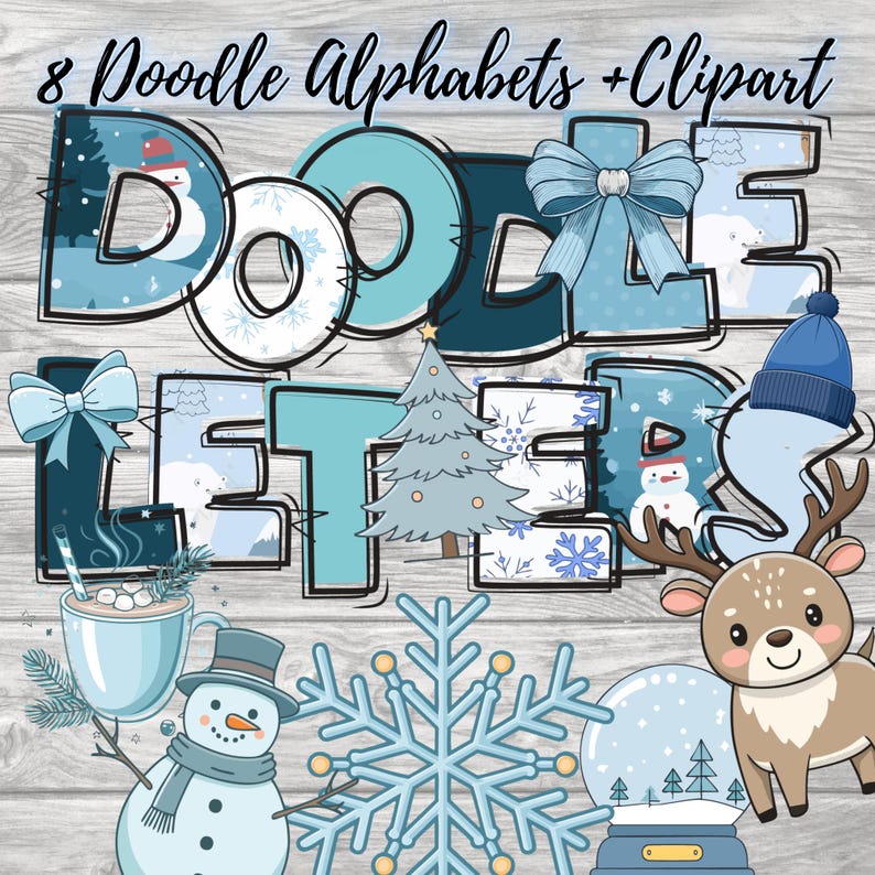 Winter Doodle Letters Alphabet PNG: Hand-drawn Holiday Clipart - Etsy
