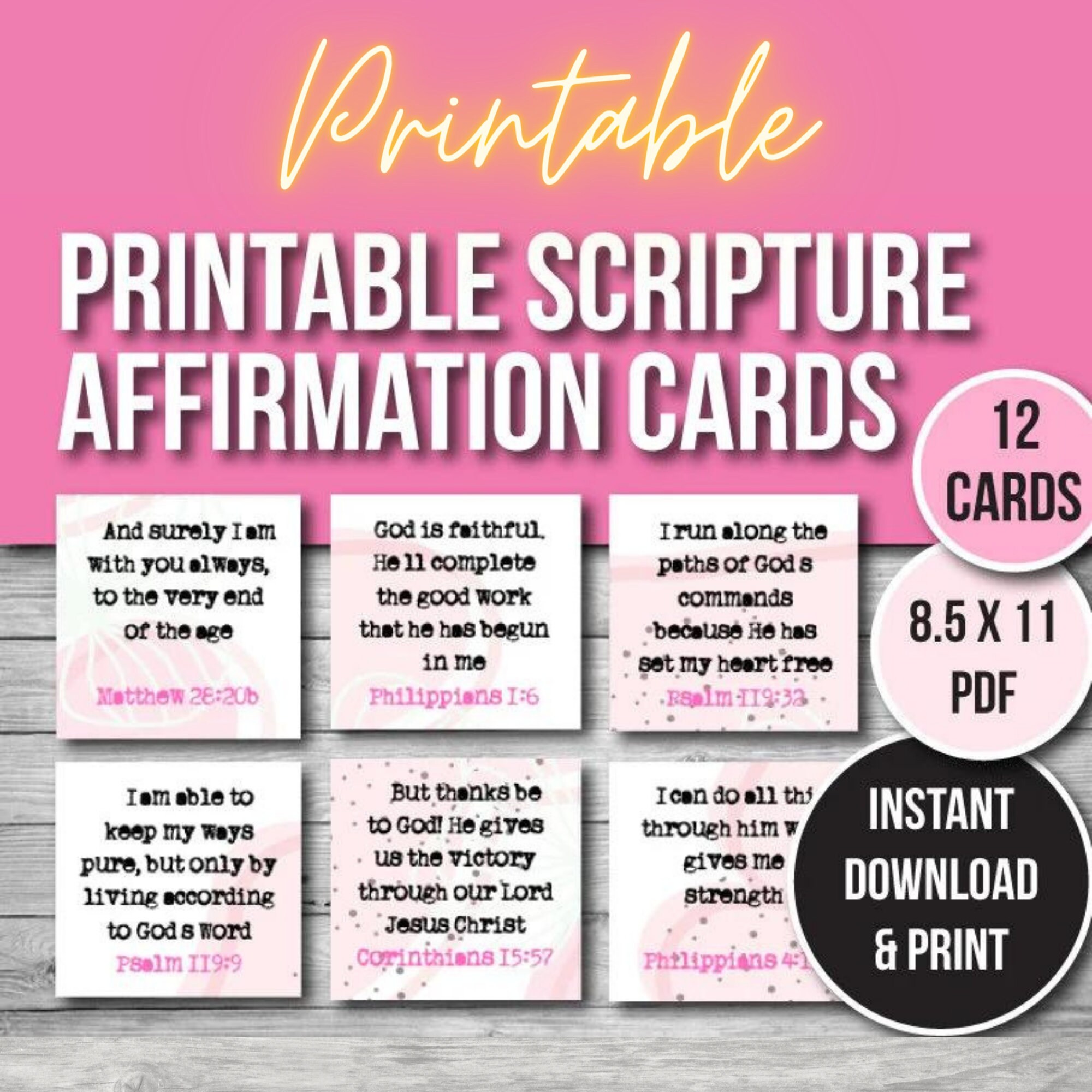 Scripture Affirmation Cards: Printable Bible Verse Cards (PDF) - Etsy