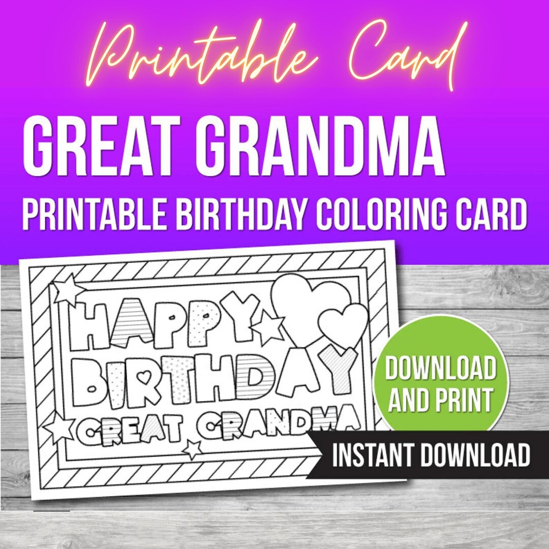 GREAT Grandma Birthday Coloring Card Activity Craft, Printable Happy ...