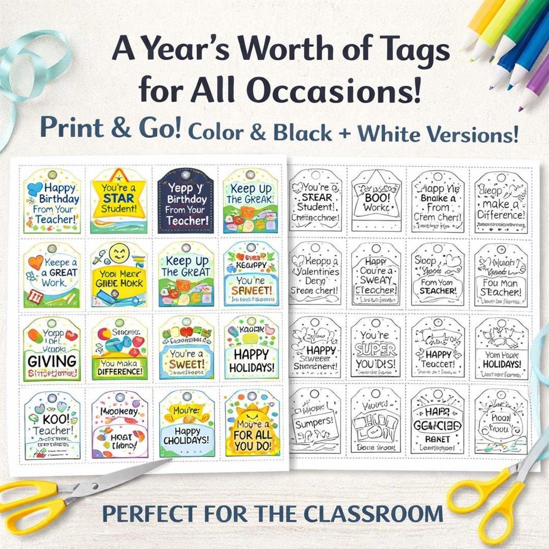 Printable Student Gift Tags Bundle, Teacher Classroom Occasions (PDF ...