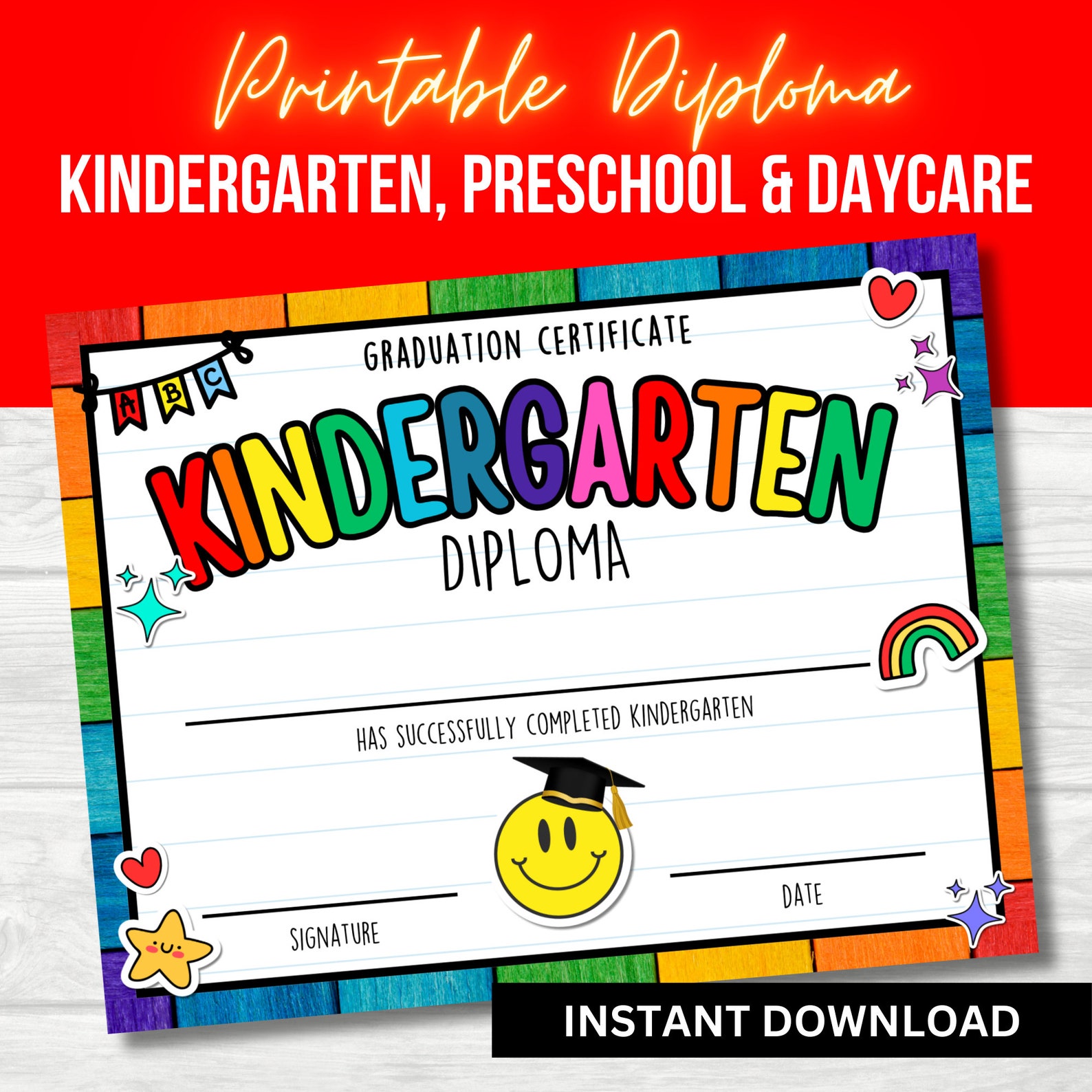 Printable Kindergarten Graduation Certificate (PDF) - Etsy