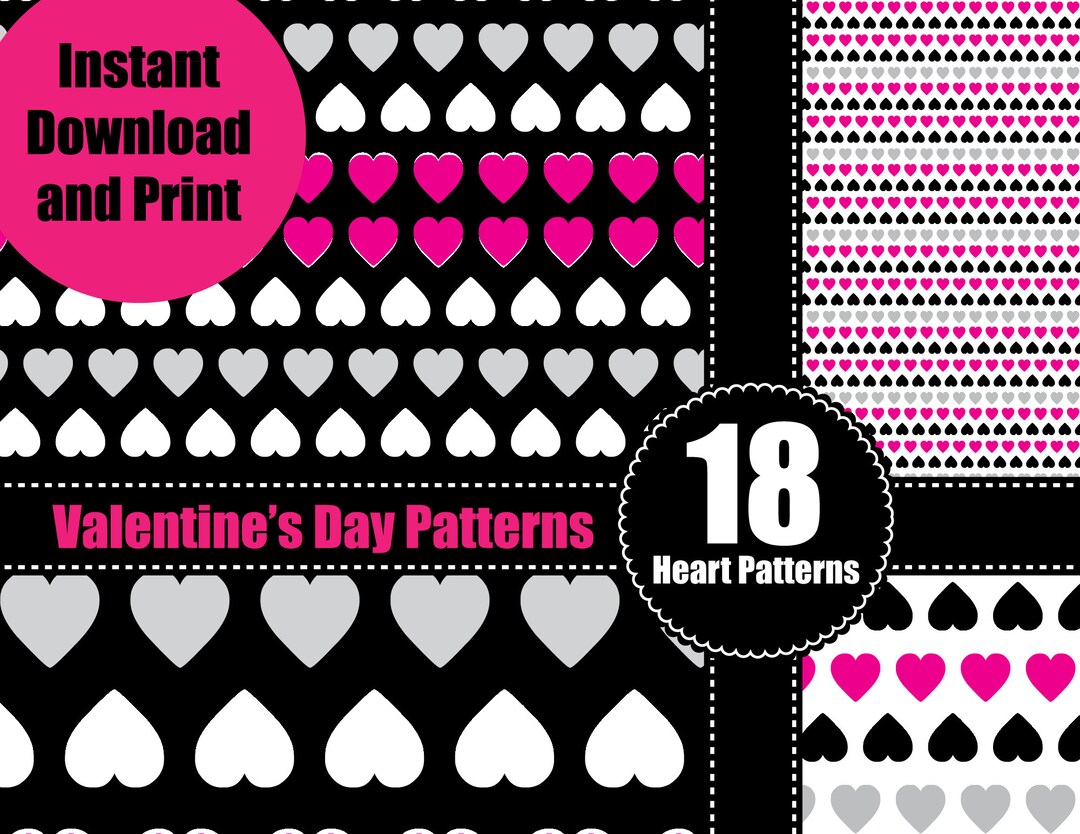 Valentine's Day Heart Pattern Paper: 18 Printable Designs (digital ...