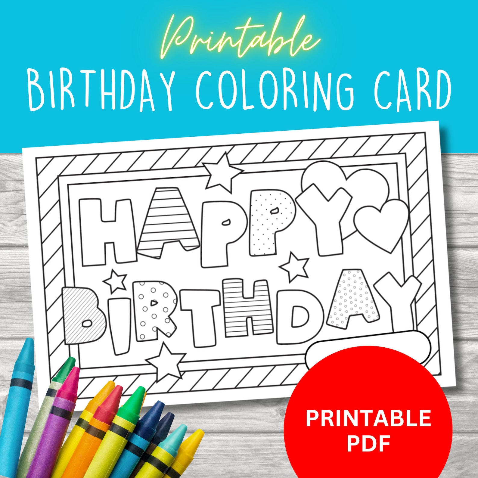 Printable Happy Birthday Coloring Card: DIY Craft (PDF) - Etsy