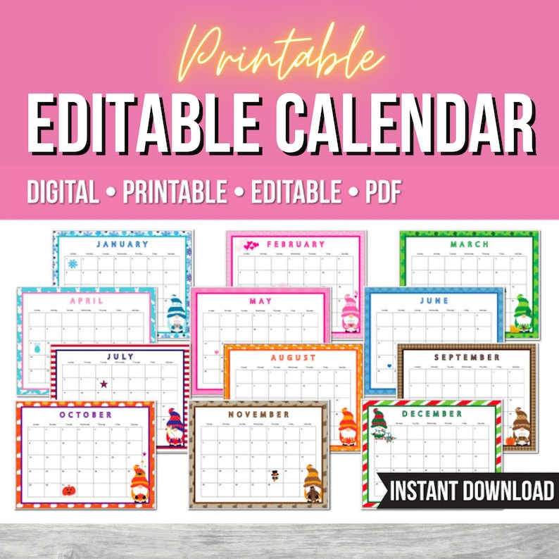 Printable Calendar, Blank Calendar Template Editable Monthly Planner ...
