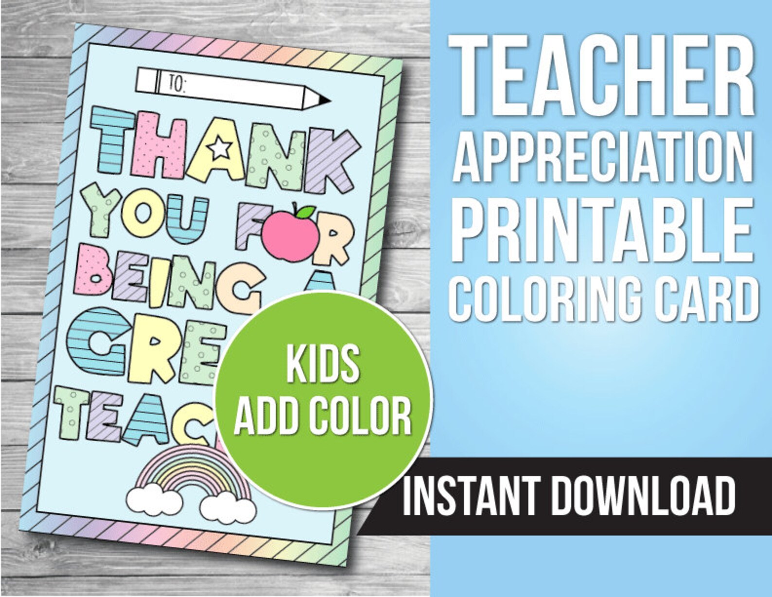 Teacher Appreciation Week Printable Coloring Card Teacher | Etsy