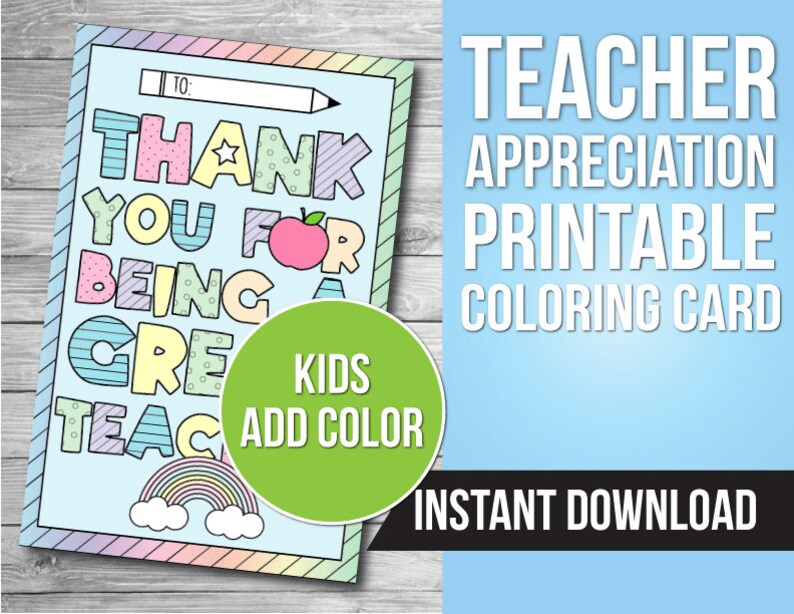 Teacher Appreciation Week Printable Coloring Card Teacher | Etsy