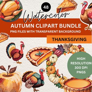 Thanksgiving Watercolor Clipart, Fall Autumn Clipart, Watercolor ...