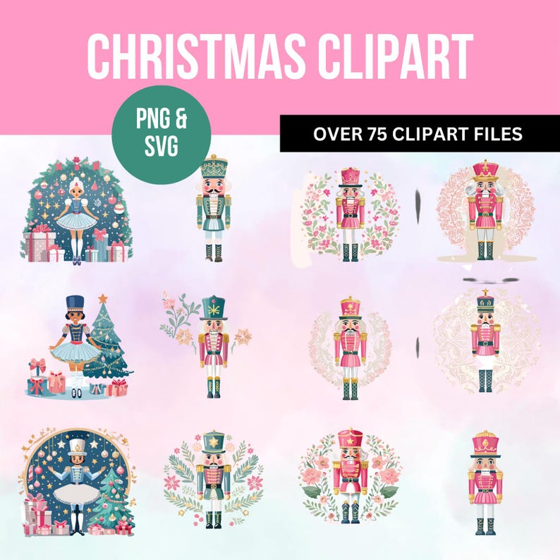 Pink Christmas Clipart Bundle, Coquette Nutcracker, Gingerbread (PNG ...