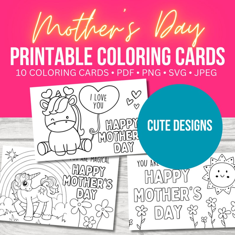 Mother's Day Coloring Cards Bundle | DIY Kids Craft (pdf, Png, Svg) - Etsy