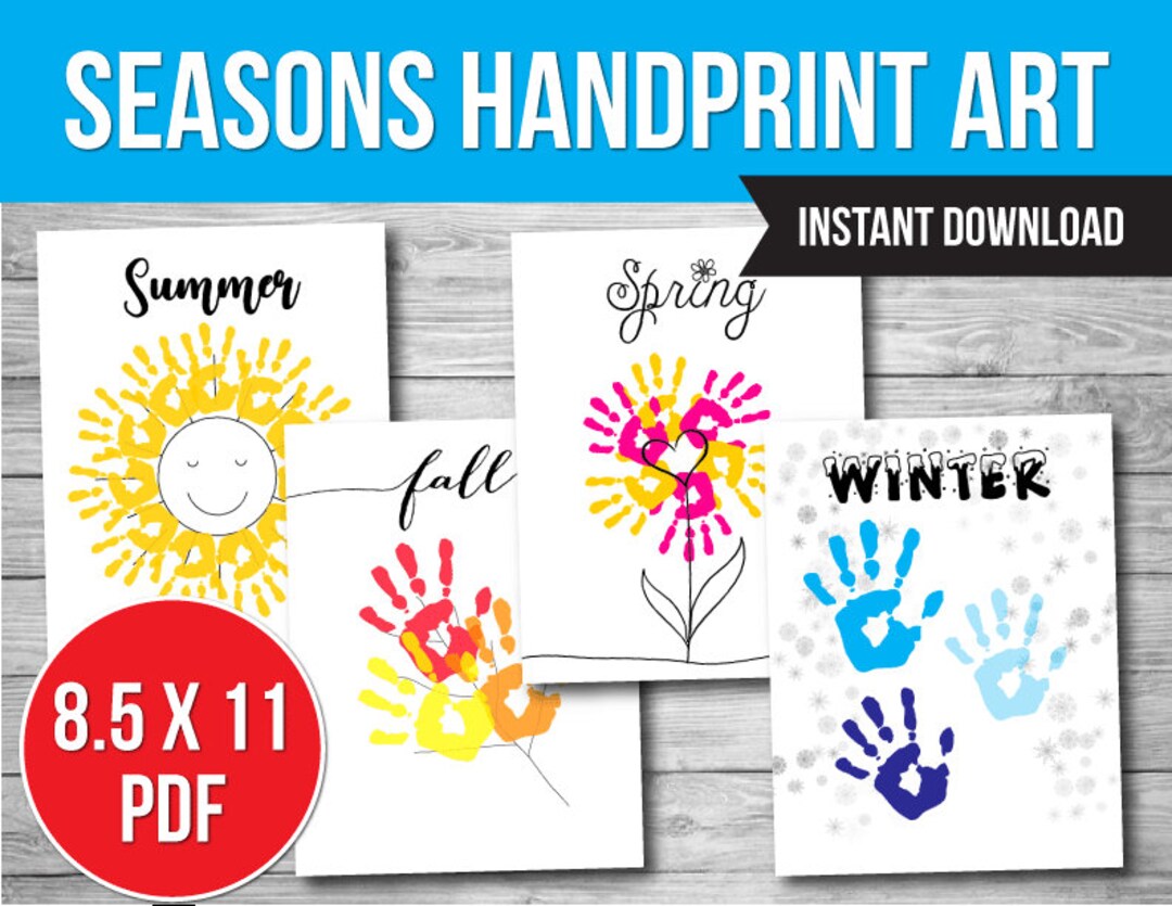 Kids Handprint Art, Printable Keepsake Art, Spring Summer Winter Fall ...