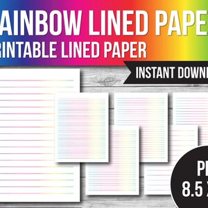 Rainbow Lined Paper, Printable Lined Paper, Digital Paper, Paper With ...