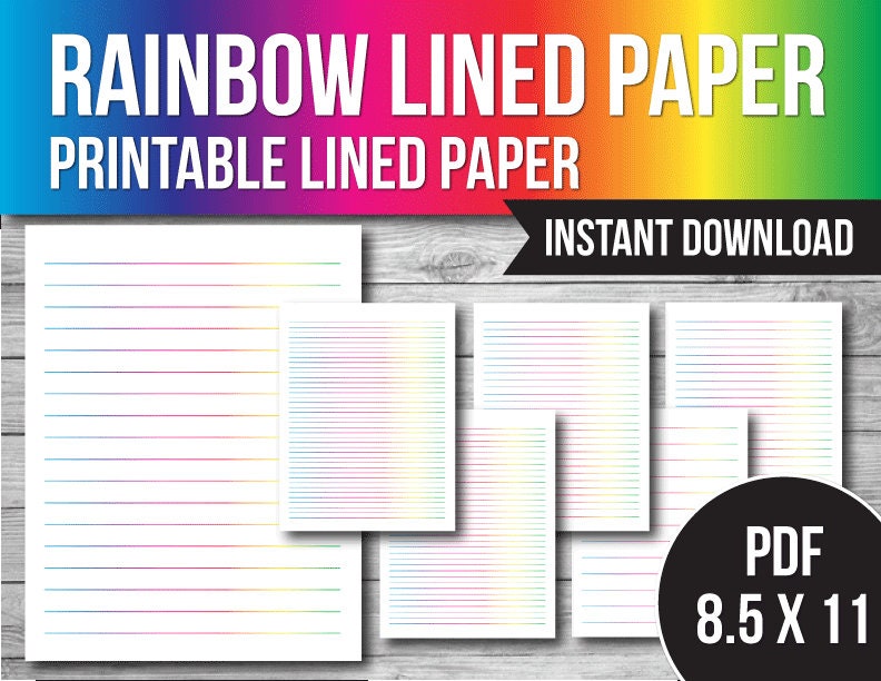 Rainbow Lined Paper Printable Lined Paper Digital Paper - Etsy