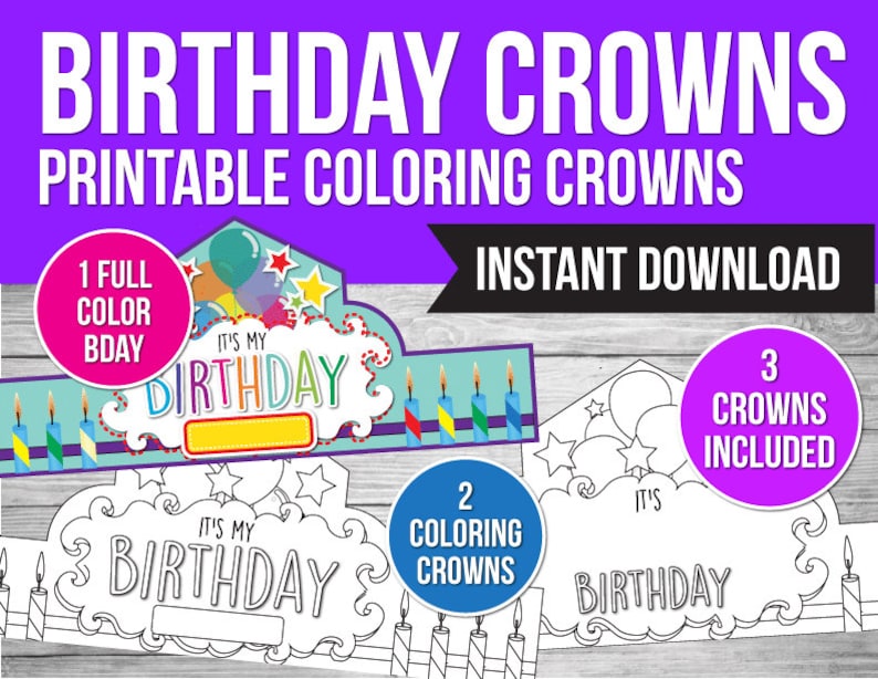 Printable Birthday Coloring Crowns: Kids Party Craft (PDF) - Etsy