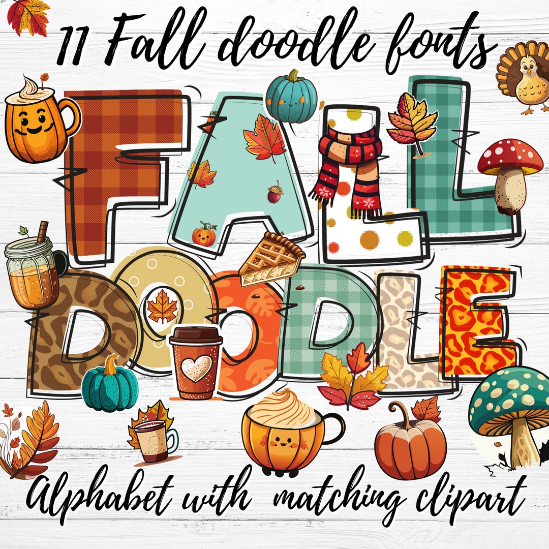 Doodle Letters, Fall Alphabet Commercial Use Clipart for Digital ...