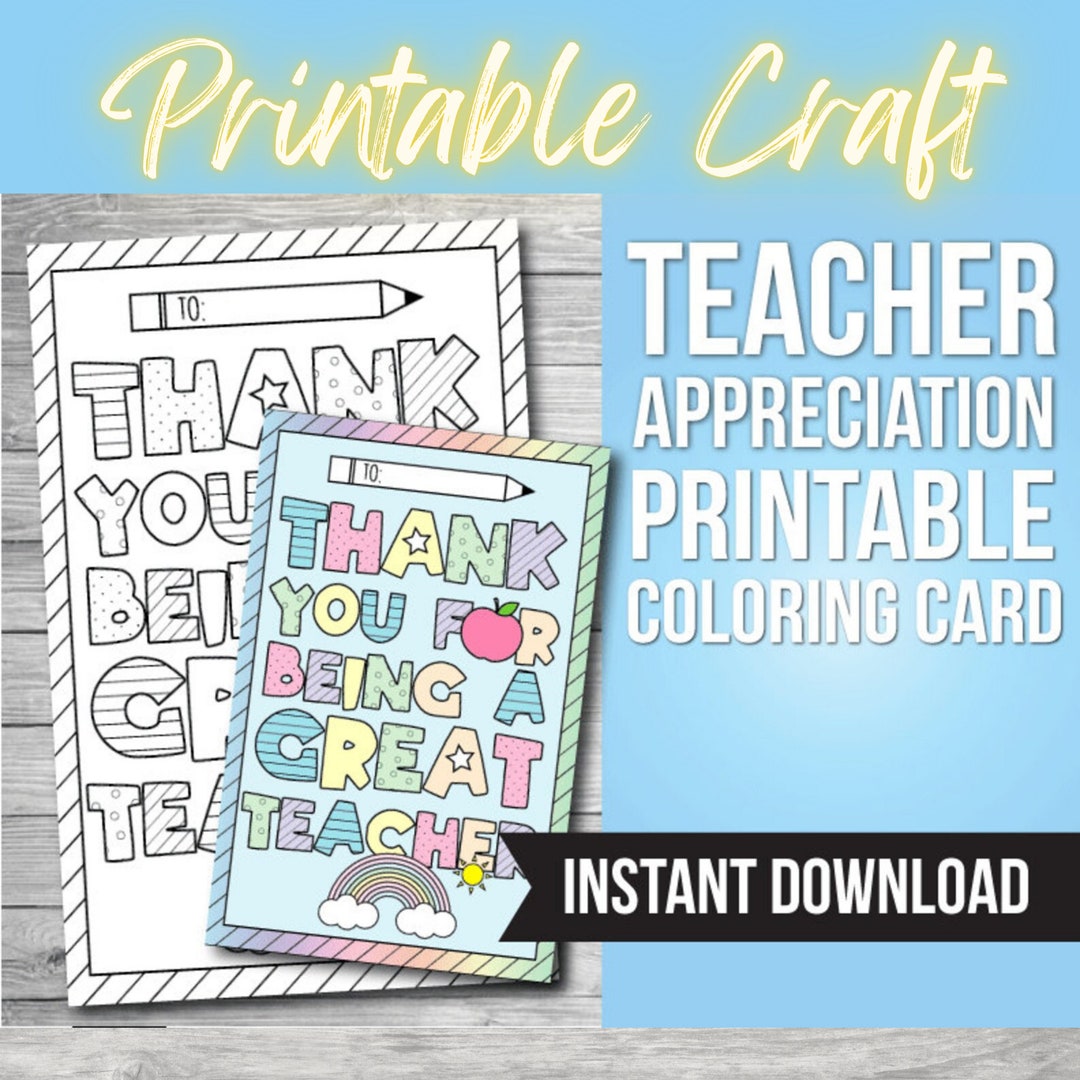 Teacher Appreciation Coloring Card: Printable Thank You Gift (PDF) - Etsy