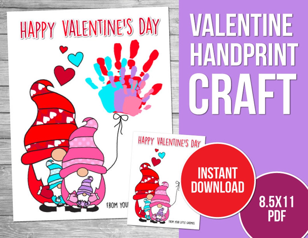 Valentine’s Day Handprint Art Craft, Valentine Gnome, Handprint Art ...