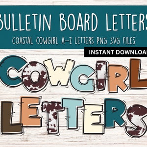 Coastal Cowgirl Alphabet Letters: Bulletin Board PNG SVG, Doodle ...