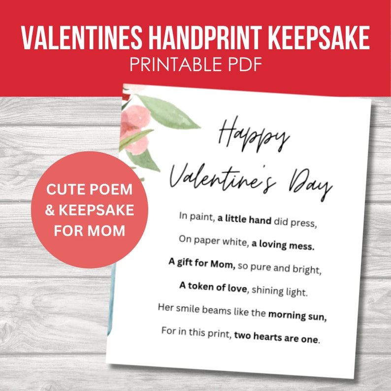 Valentine Handprint Craft for Kids, Flower Poem Keepsake, Printable ...