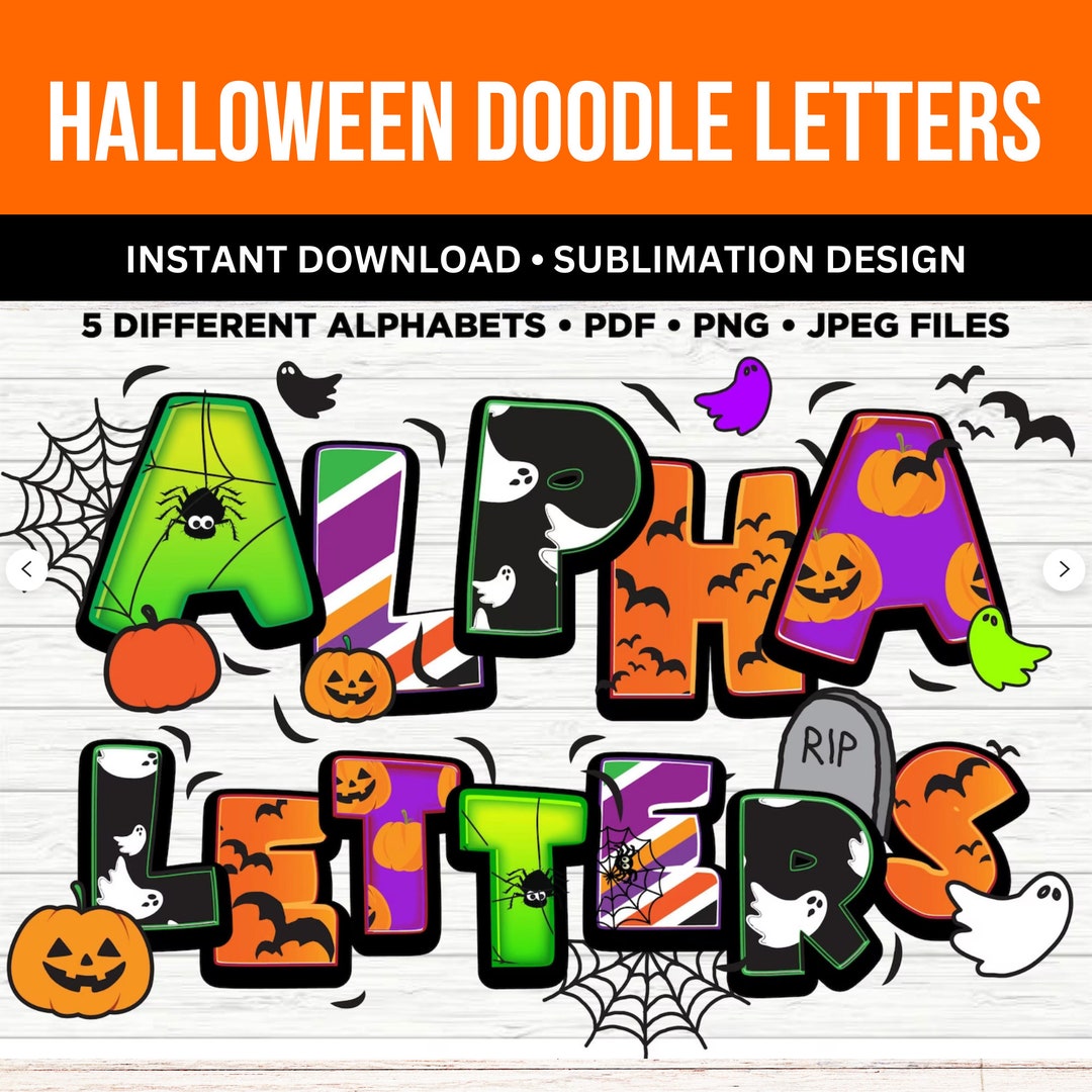 Halloween Letters With Clip Art PNG Files, Make Your Own Name, Doodle ...