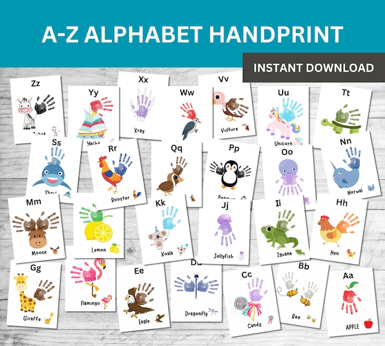 ABC Handprint Craft A-Z Alphabet Handprint Footprint Book - Etsy
