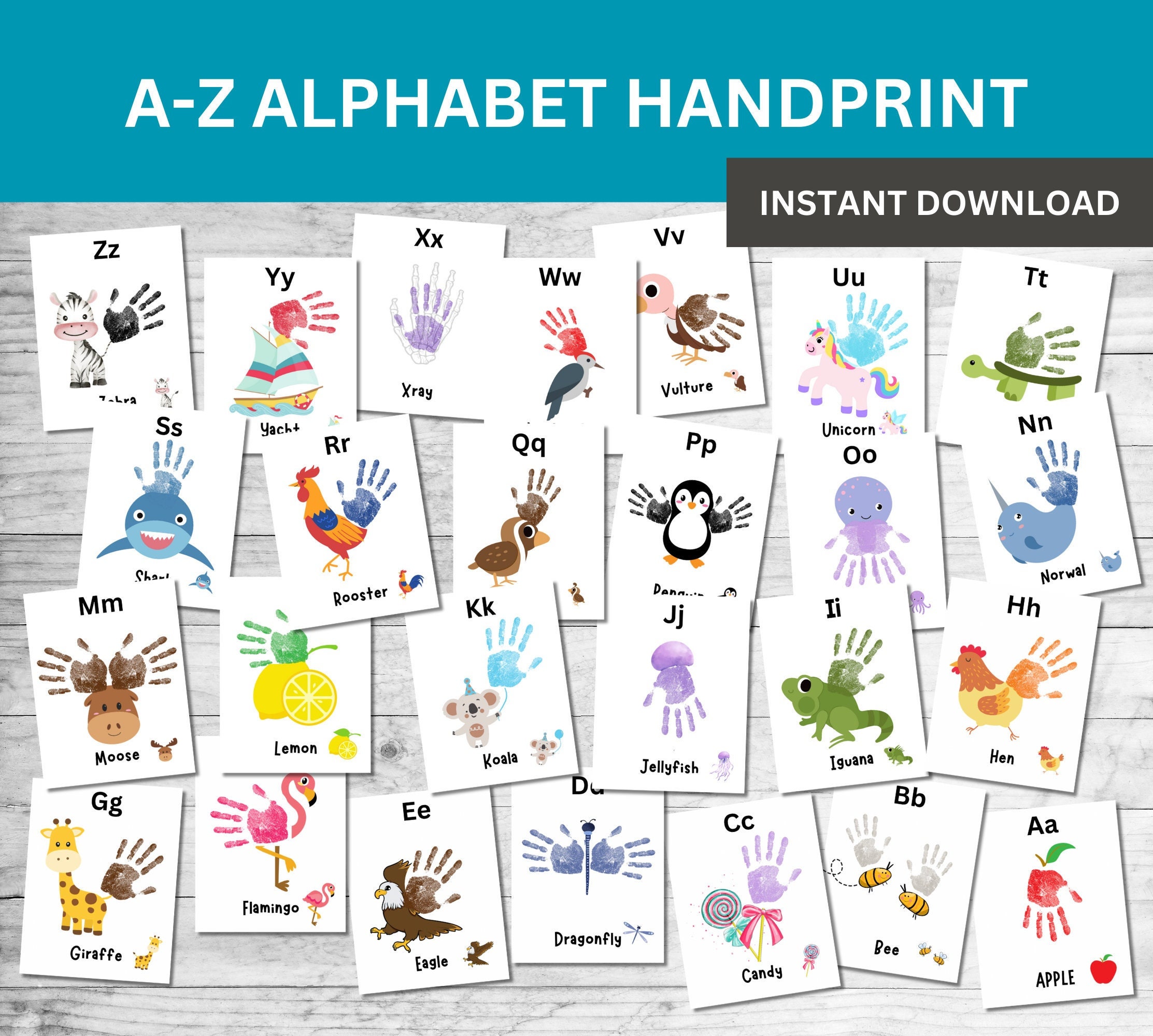ABC Handprint Craft A-Z Alphabet Handprint Footprint Book - Etsy
