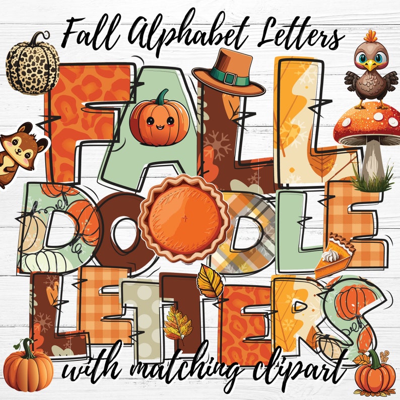Fall Doodle Letters Alphabet Clipart, Hand Drawn Alpha Bundle, Autumn ...