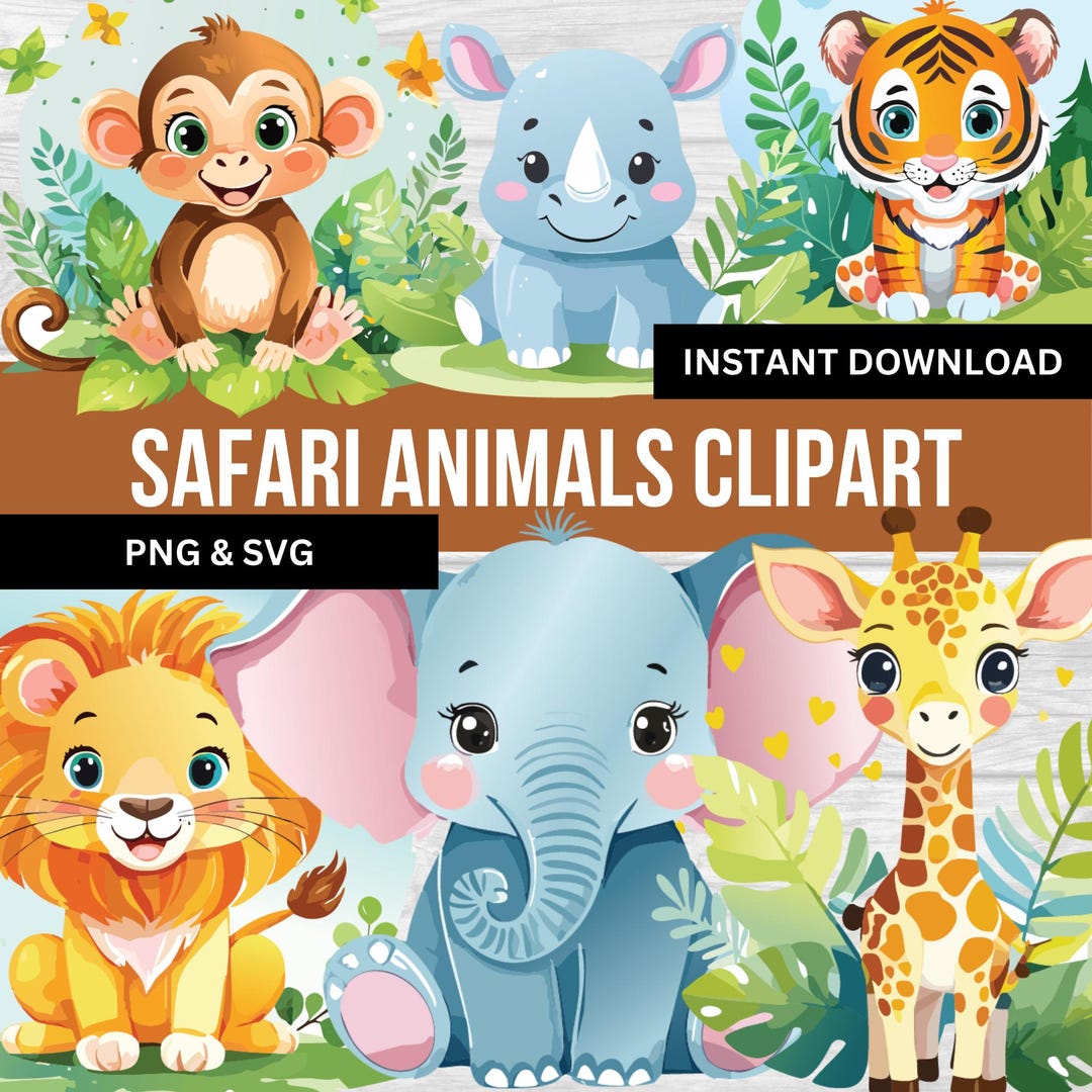 Safari Animals Clipart, Safari Animals PNG SVG, Jungle Animal Clip Art ...
