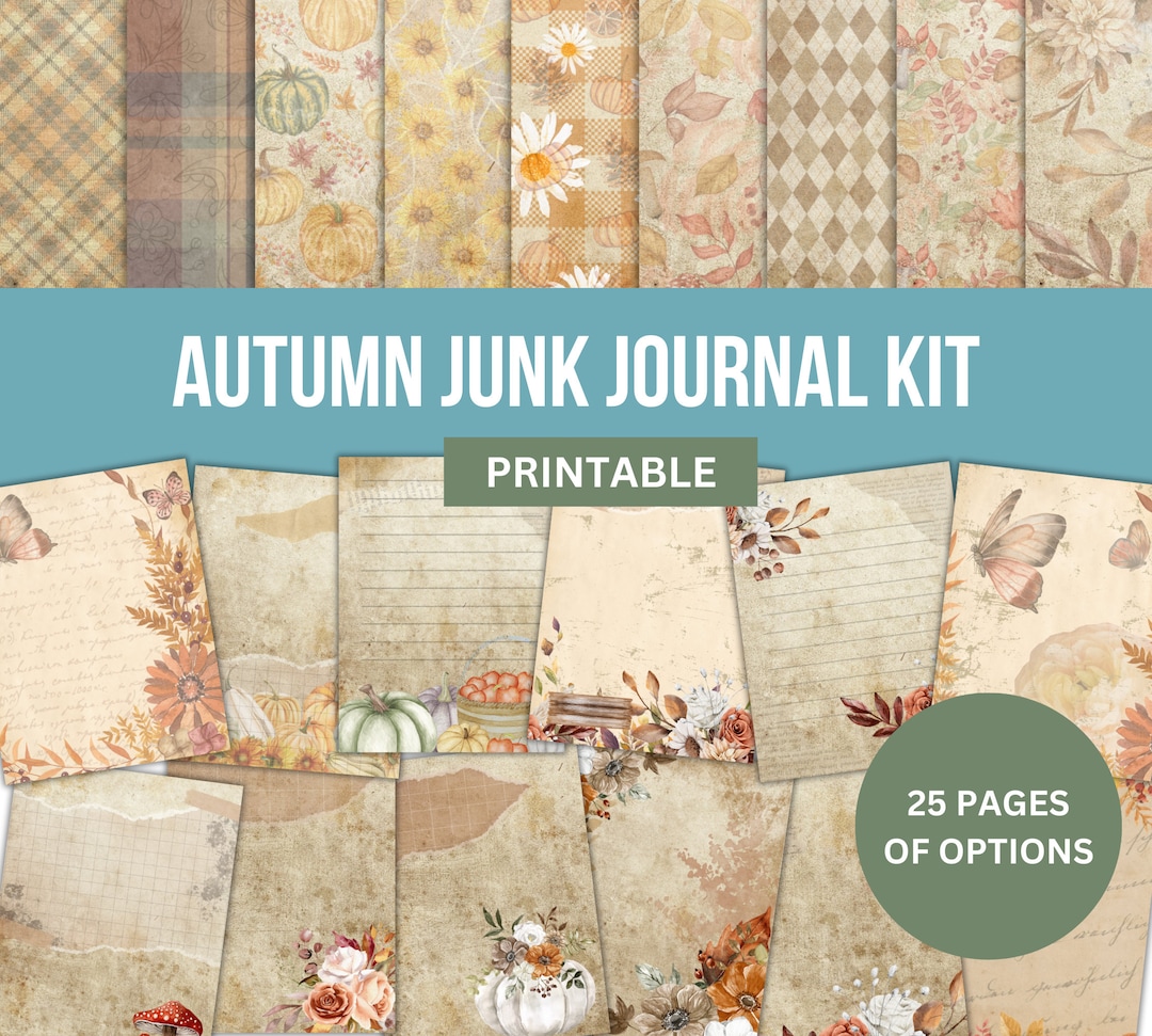 Autumn Digital Scrapbook Paper Bundle, Vintage Aged Paper Backgrounds ...
