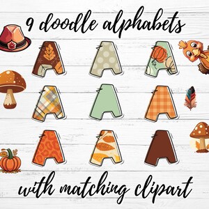 Fall Doodle Letters With Clipart, Doodle Font, Alphabet Letters, Doodle ...
