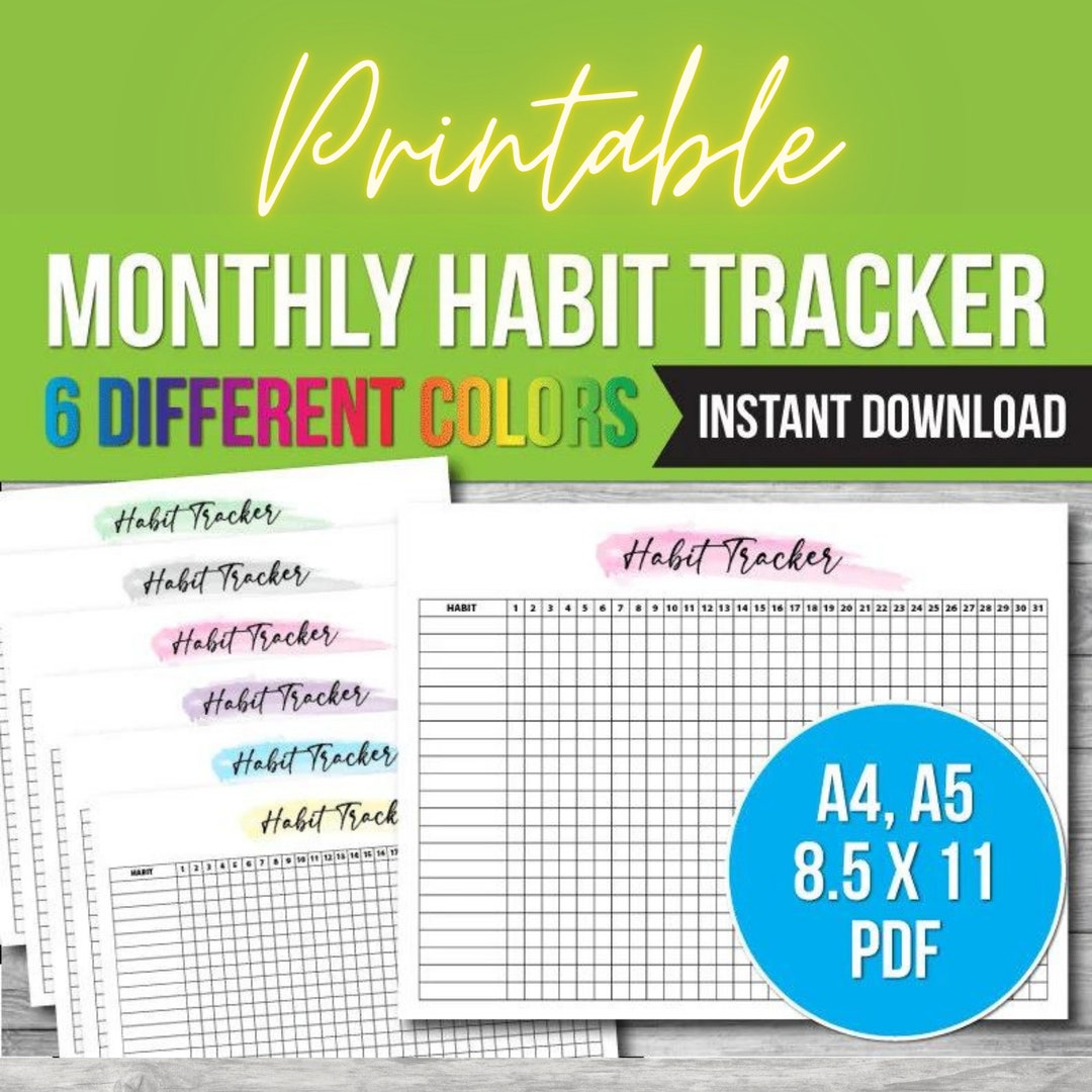 Monthly Habit Tracker: Printable Goal Planner Dashboard (A4, A5, 8.5 X ...