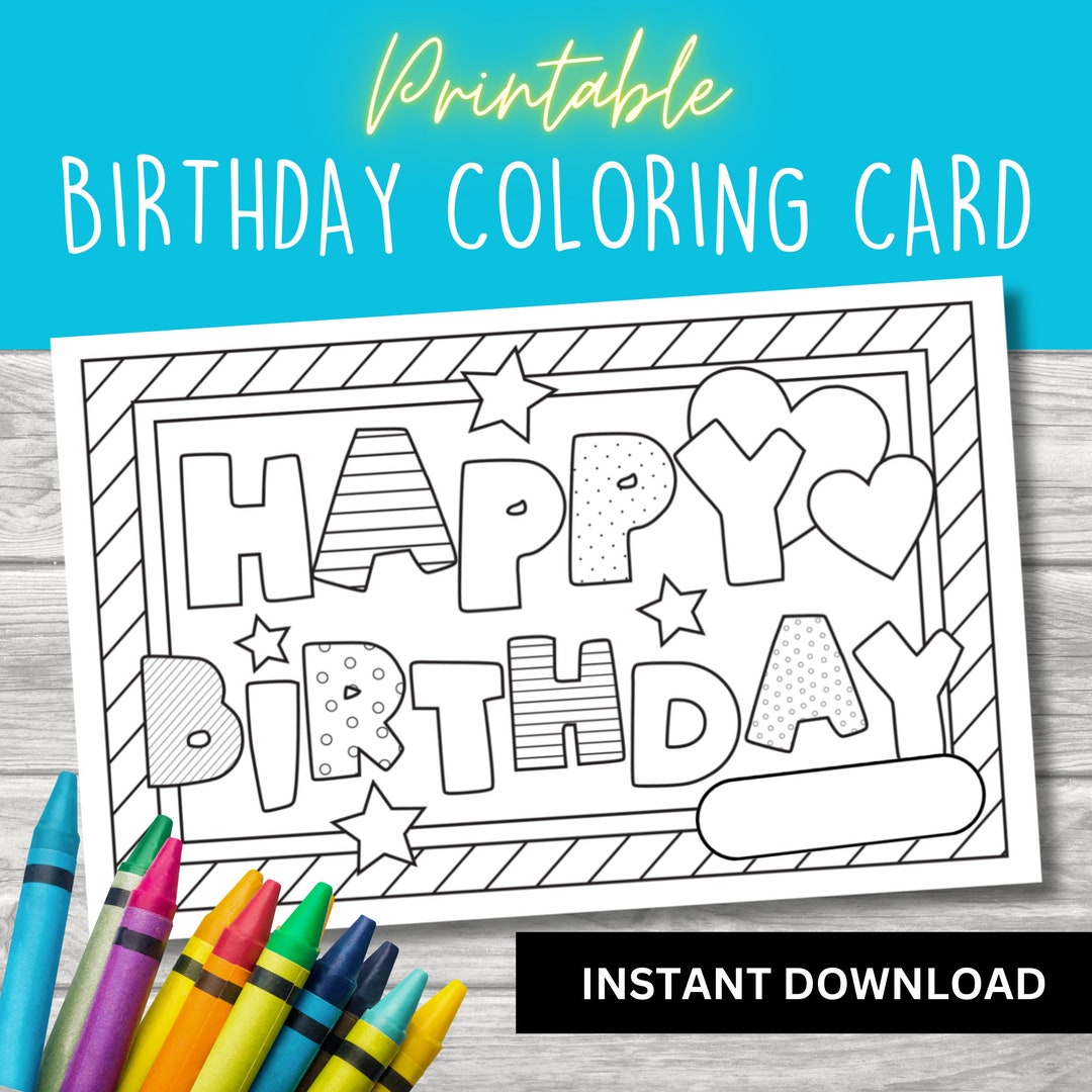 Printable Happy Birthday Coloring Card: DIY Craft (PDF) - Etsy