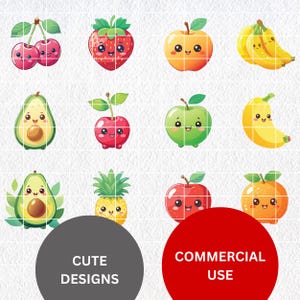 Cute Kawaii Fruit Clipart, Strawberry PNG, Avocado SVG, Pineapple Lemon ...