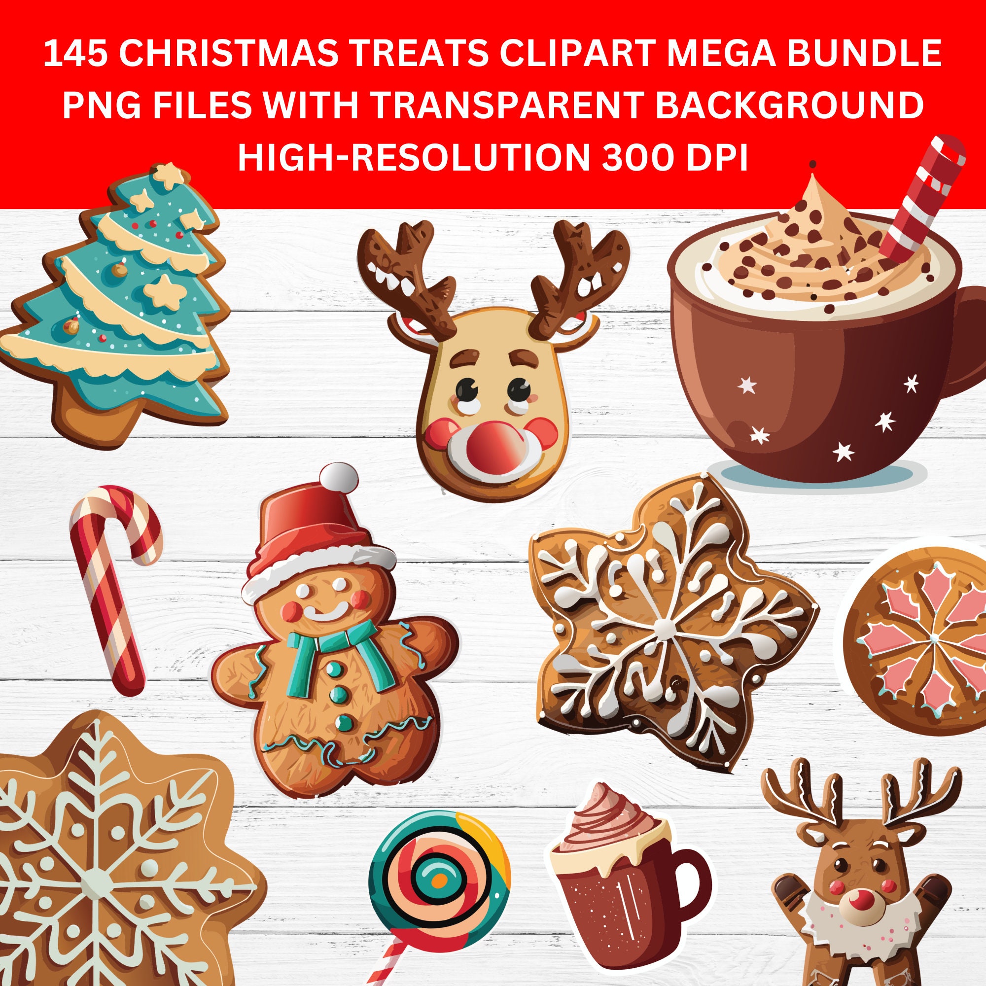 Christmas Cookie Clipart Bundle, 145+ Holiday Baking PNG Graphics for ...