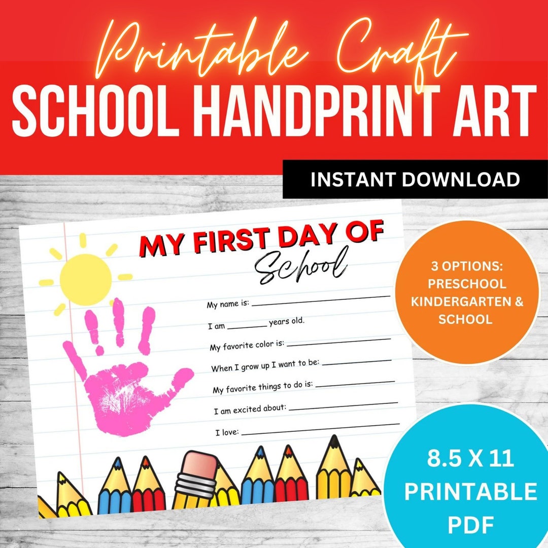 First Day School Handprint Craft Activity Art Printable PDF ...