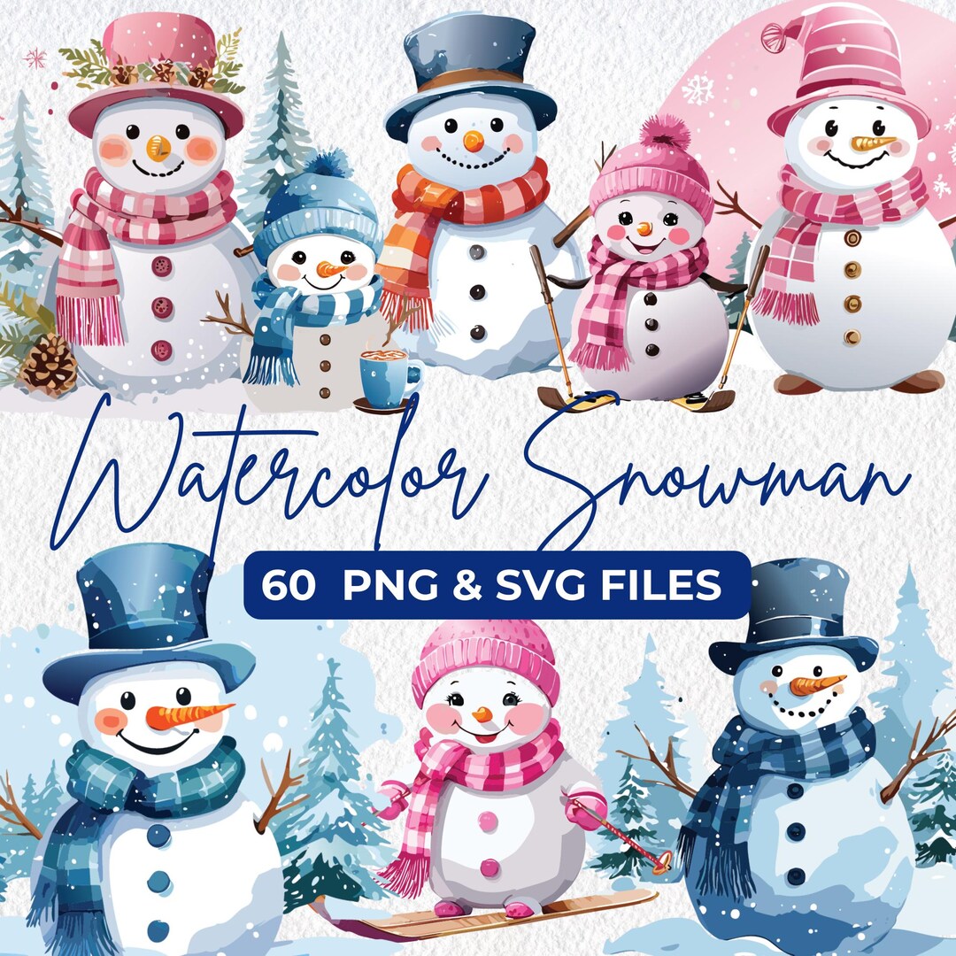 Snowman Winter Clipart: Snowmen Winter Scenes PNG Clip Art Bundle for Holiday DIY Crafts - Etsy