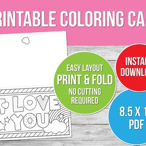 I Love You Coloring Card, Printable Card, Easy Coloring Pages for Kids ...