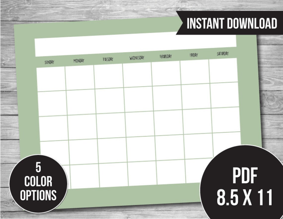 Blank Calendar Printable Teacher Calendar Printable 12 Month - Etsy