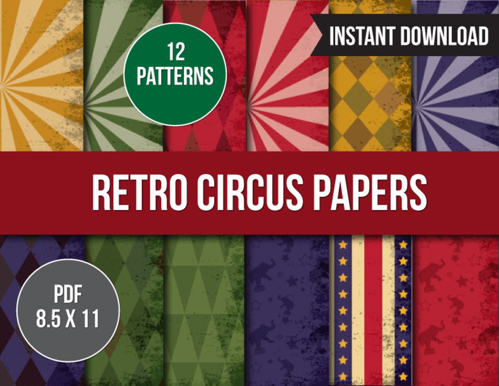 Vintage Circus Paper: Retro Clowns Pattern, 12-page Printable (PDF) - Etsy