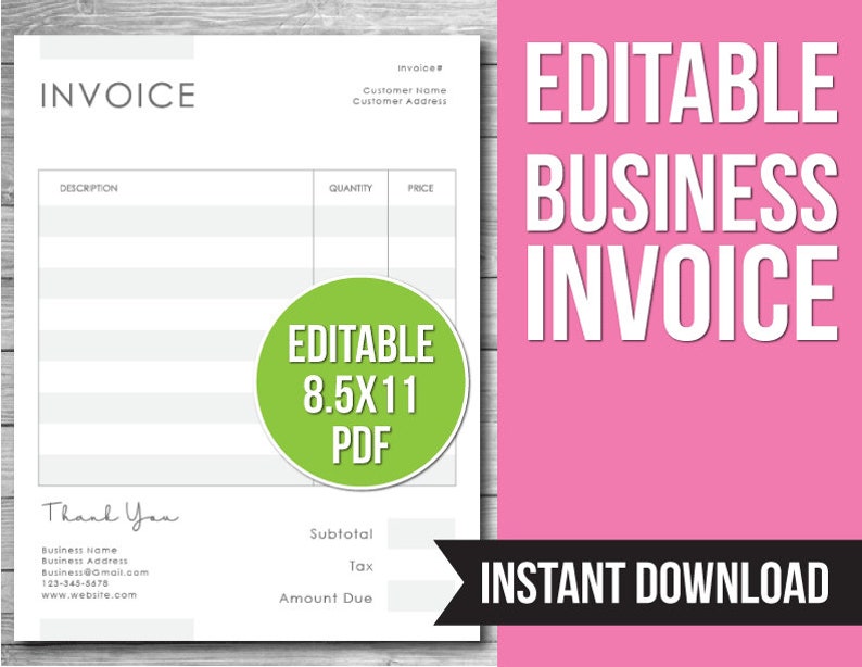 Editable Business Invoice Template: Minimalist Printable PDF - Etsy