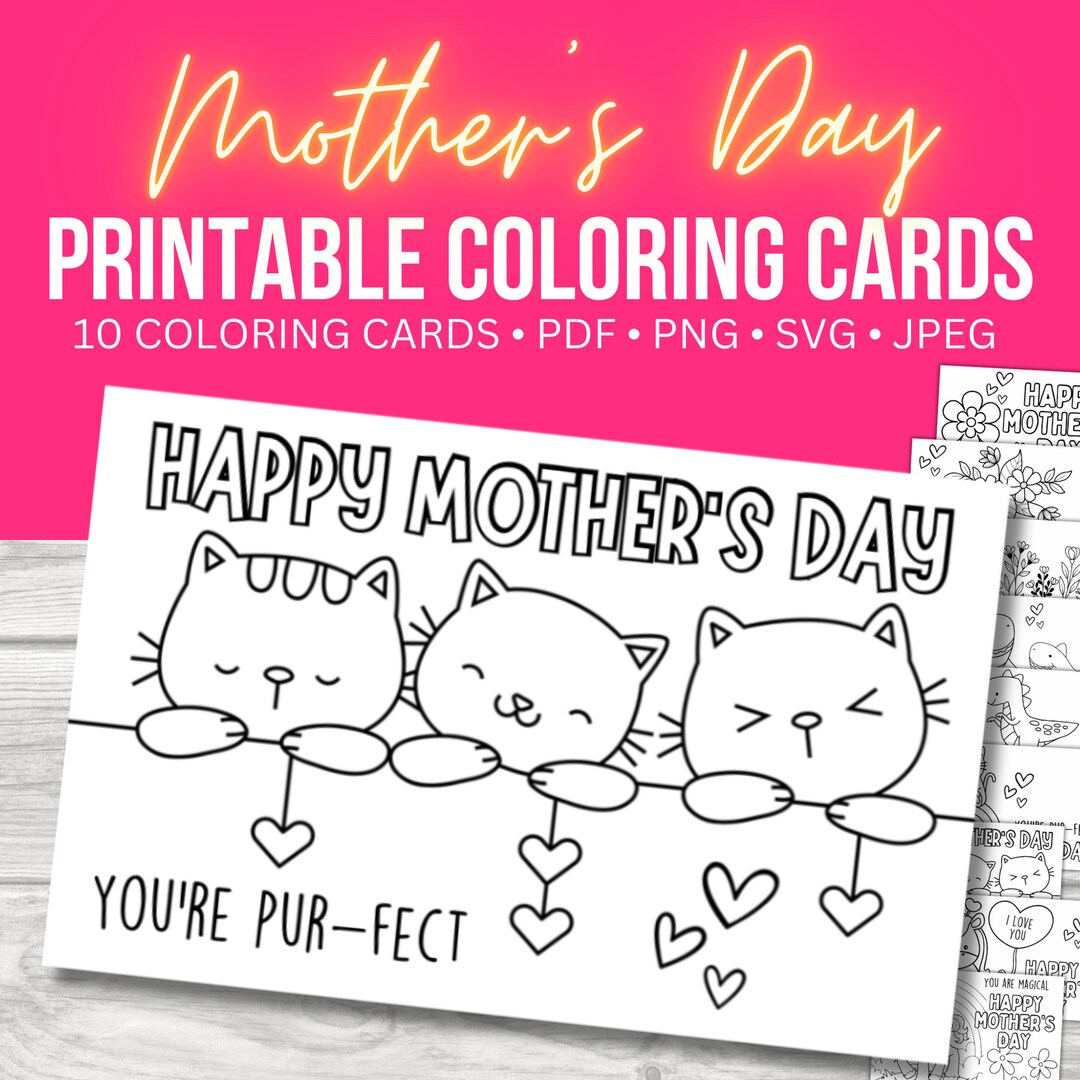 Mothers Day Coloring Card, Printable DIY Mothers Day Gift, DIY Greeting ...
