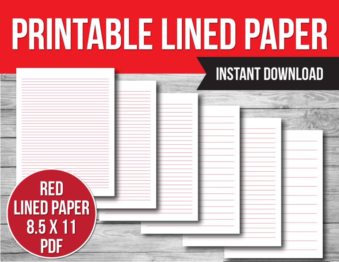 Printable Lined Paper PDF RED Lined Paper Wide Rule Paper - Etsy