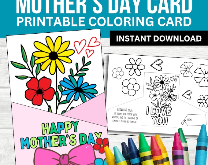 Printable Foldable Mother's Day Coloring Card, Bible Craft, Christian ...
