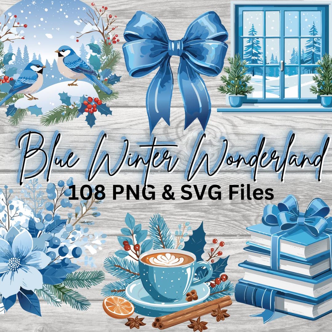Blue Winter Watercolor Clipart Bundle, Snowflakes, Cozy Designs ...