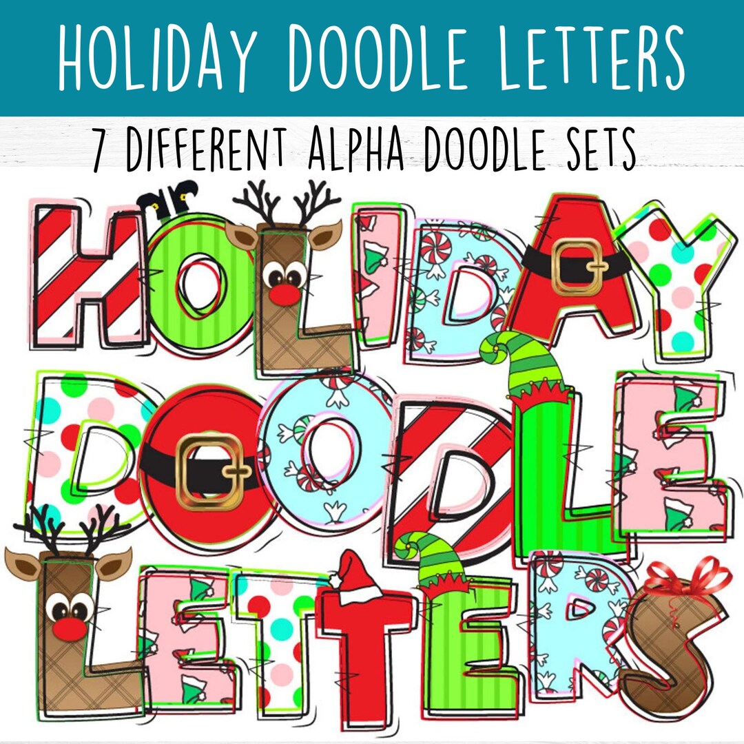 Doodle Letters, Christmas Alphabet Commercial Use Clipart for Digital ...