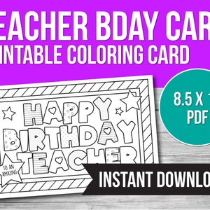 Teacher Happy Birthday Card, Teacher Bday Card, Birthday Printable ...