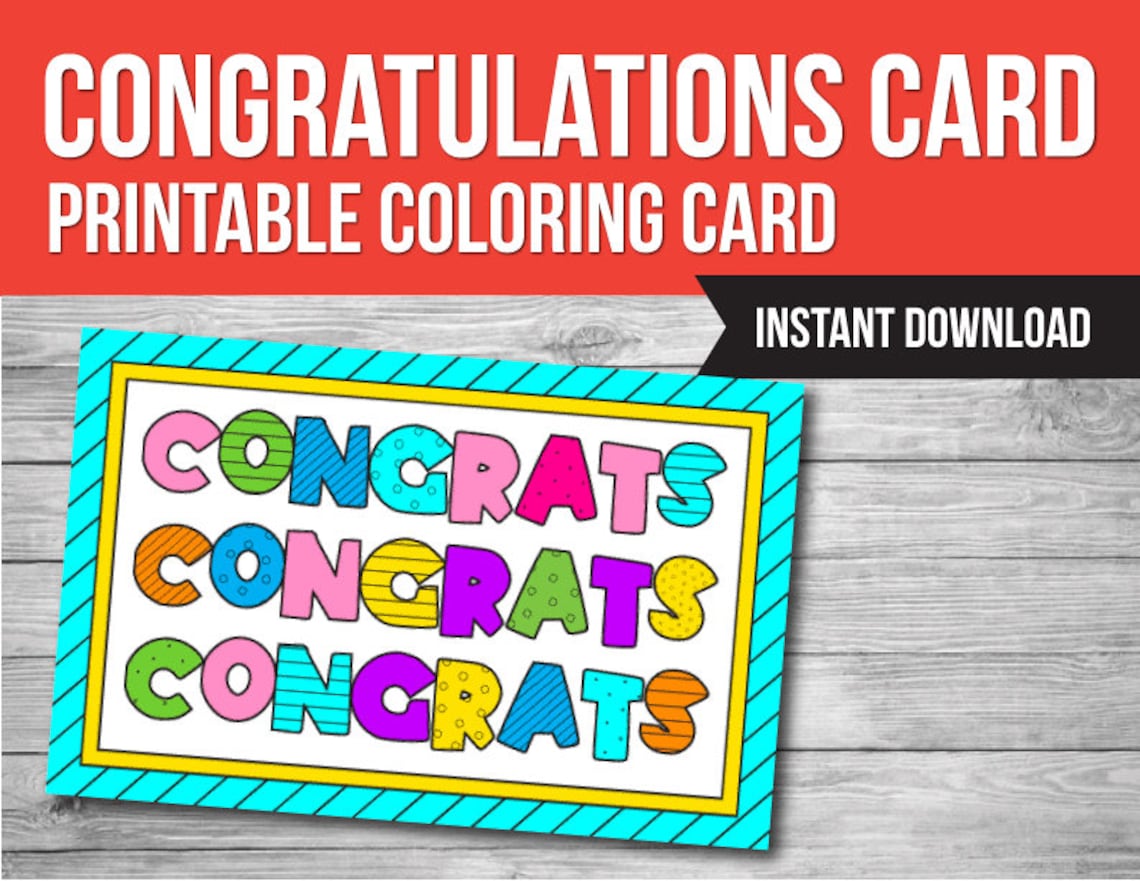 Congratulations Printable Coloring Card Printable Card for | Etsy